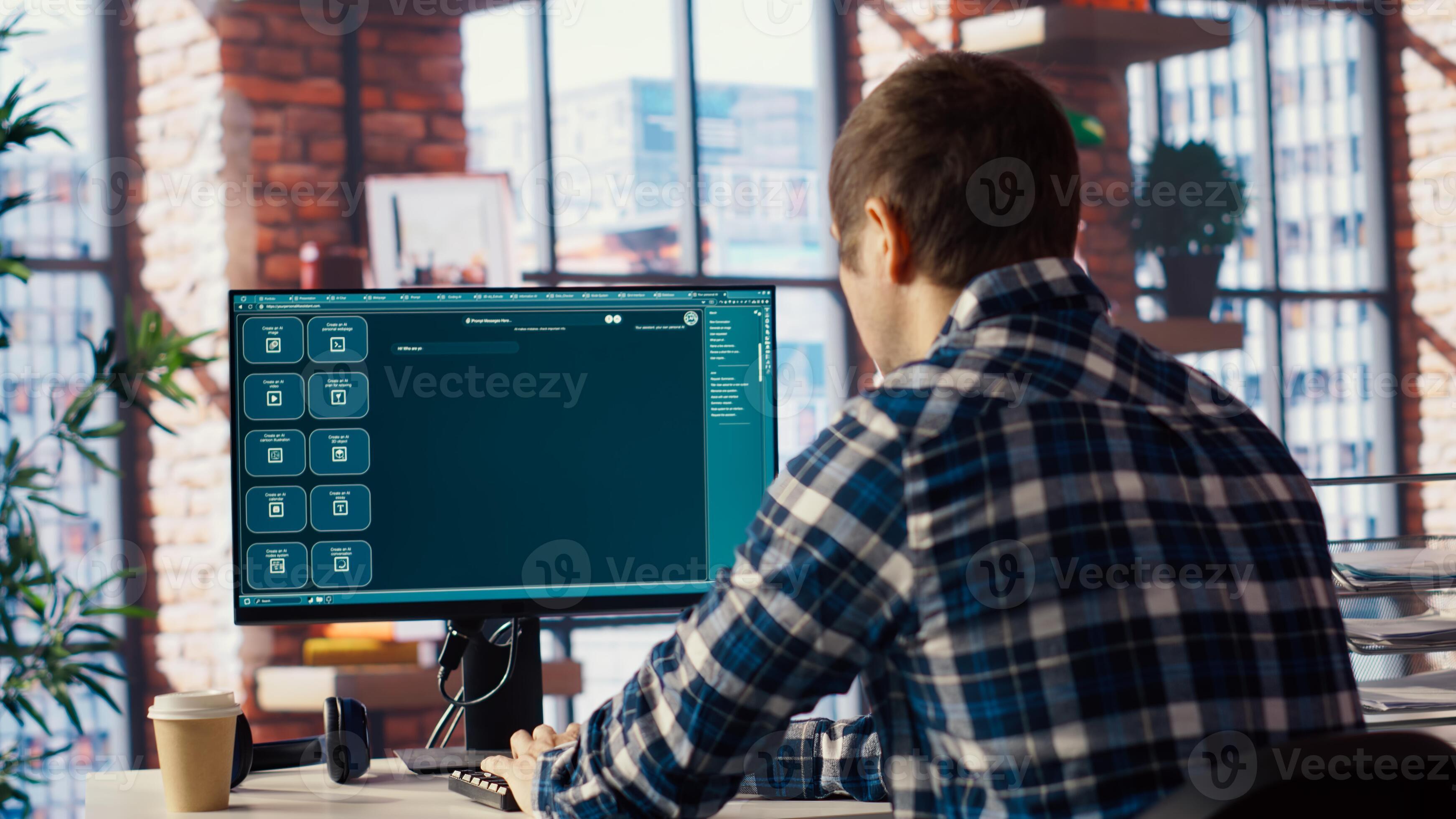 Man Solving Personal Tasks With Ai Llm Chatbot Answering Prompts Using Predictive Technology