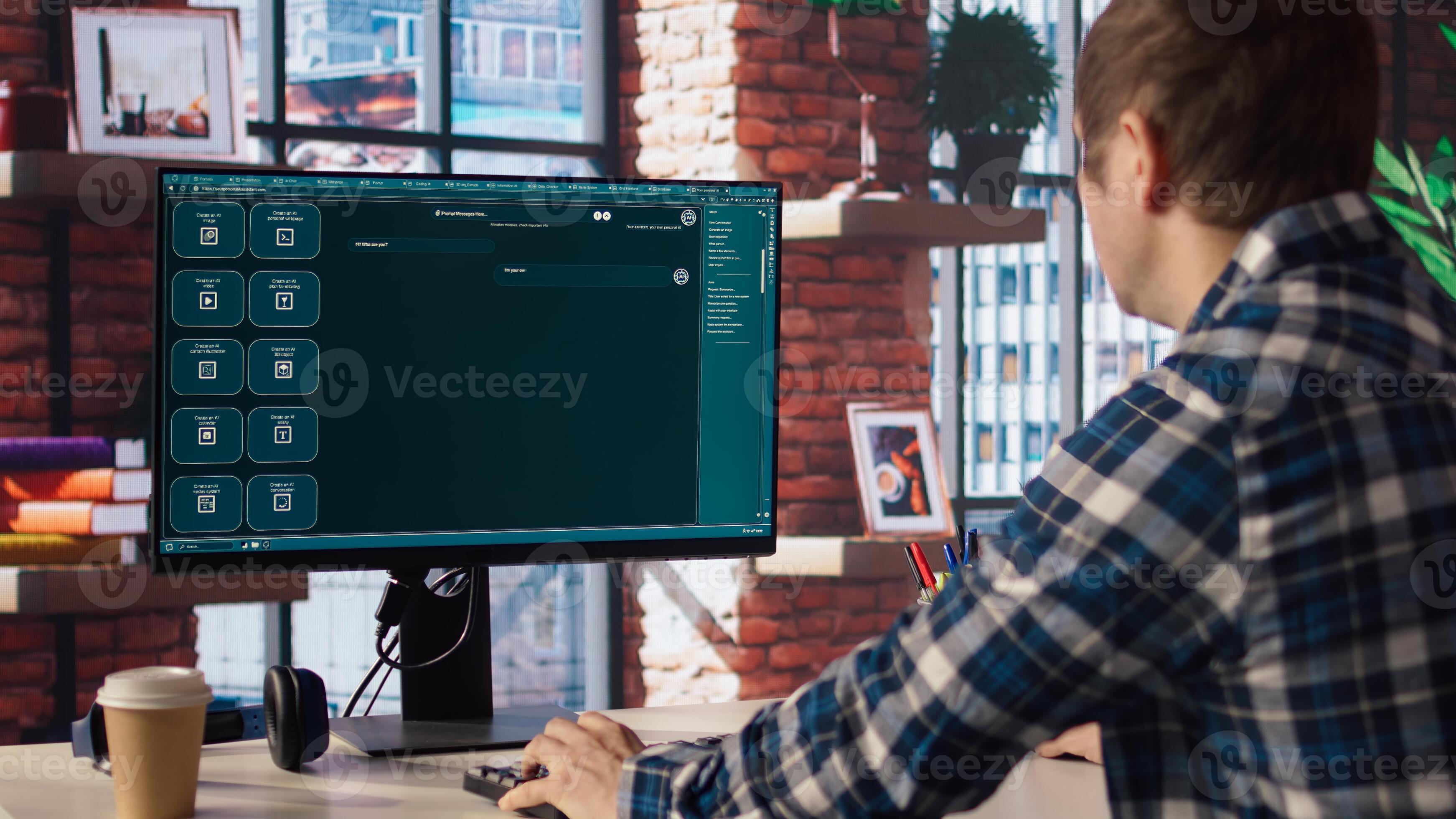 Man Solving Personal Tasks With Ai Llm Chatbot Answering Prompts Using Predictive Technology
