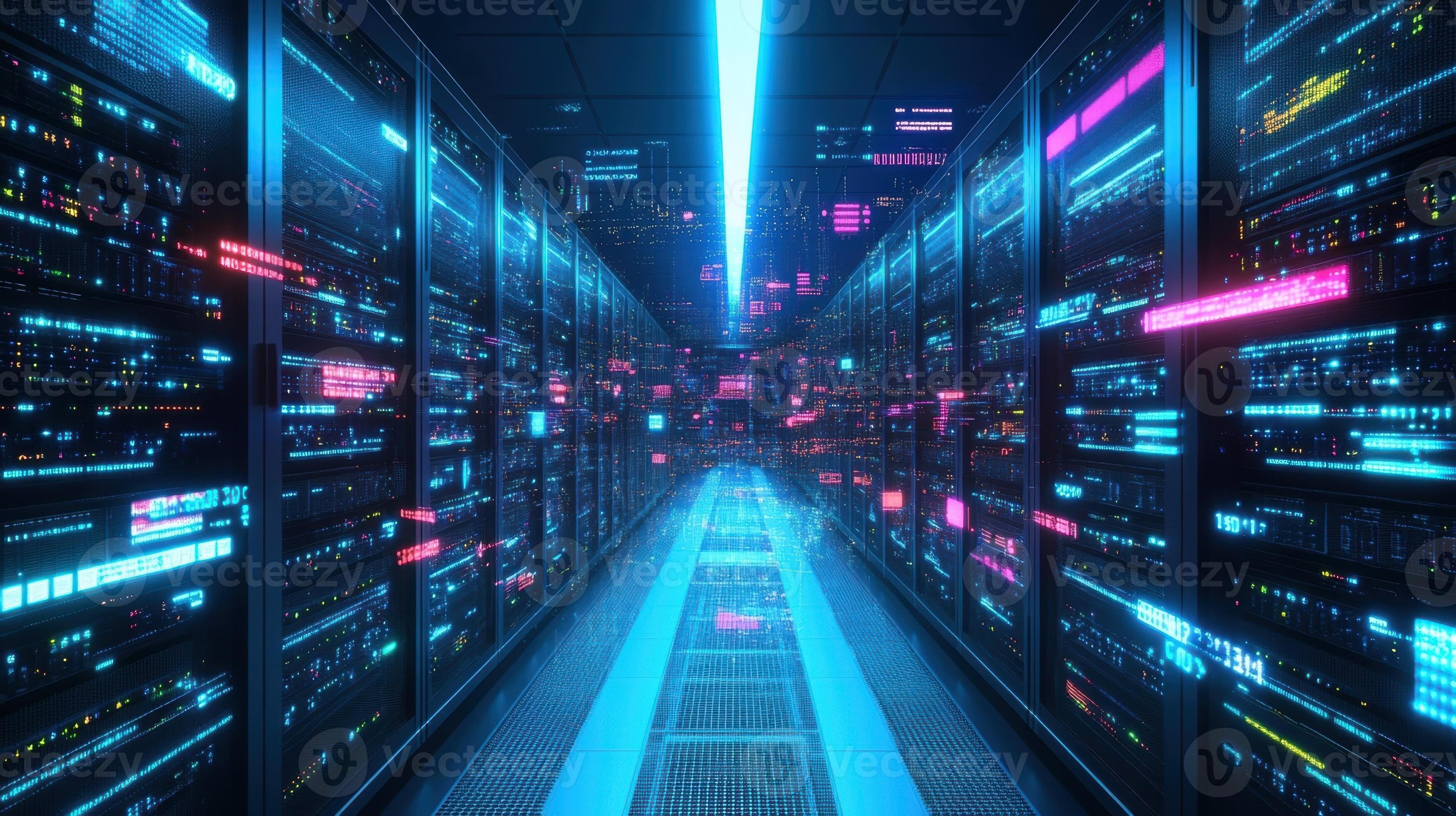 A server room within the factory filled with blinking servers and ...