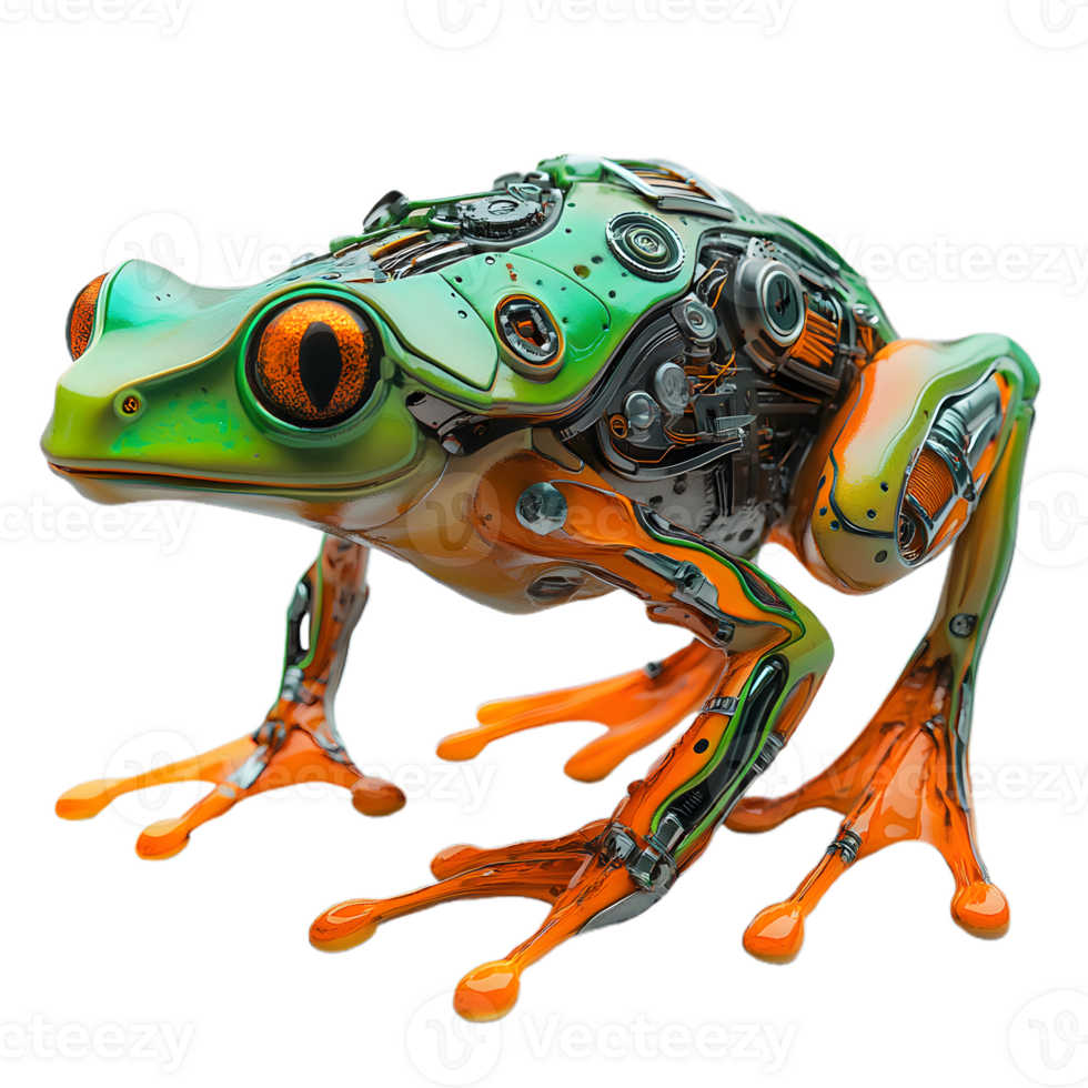 High-Tech Frog with Orange Eyes and Metal Features 55516059 PNG