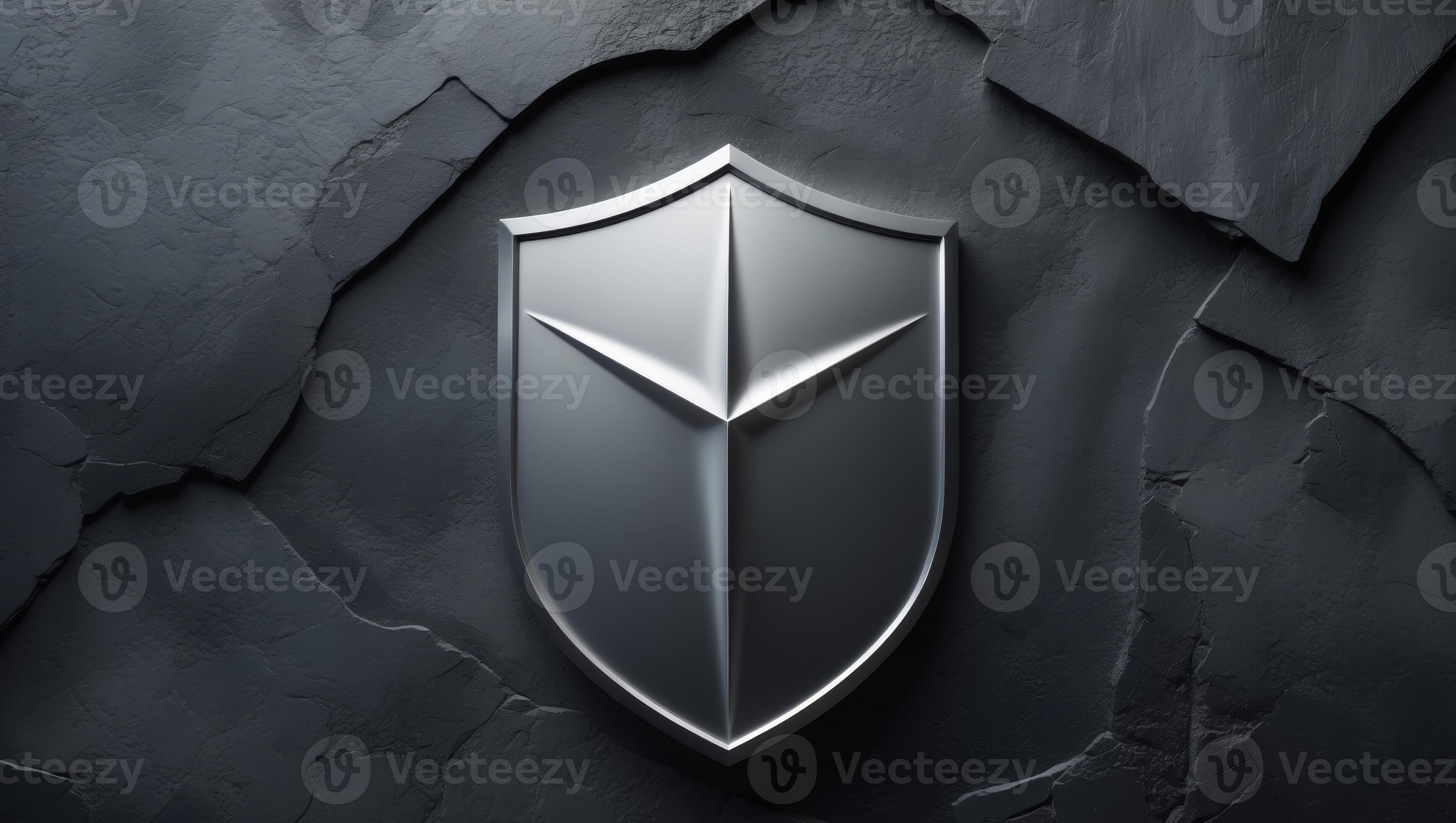Sleek metallic shield design on a dark textured background with a modern touch showcasing ...