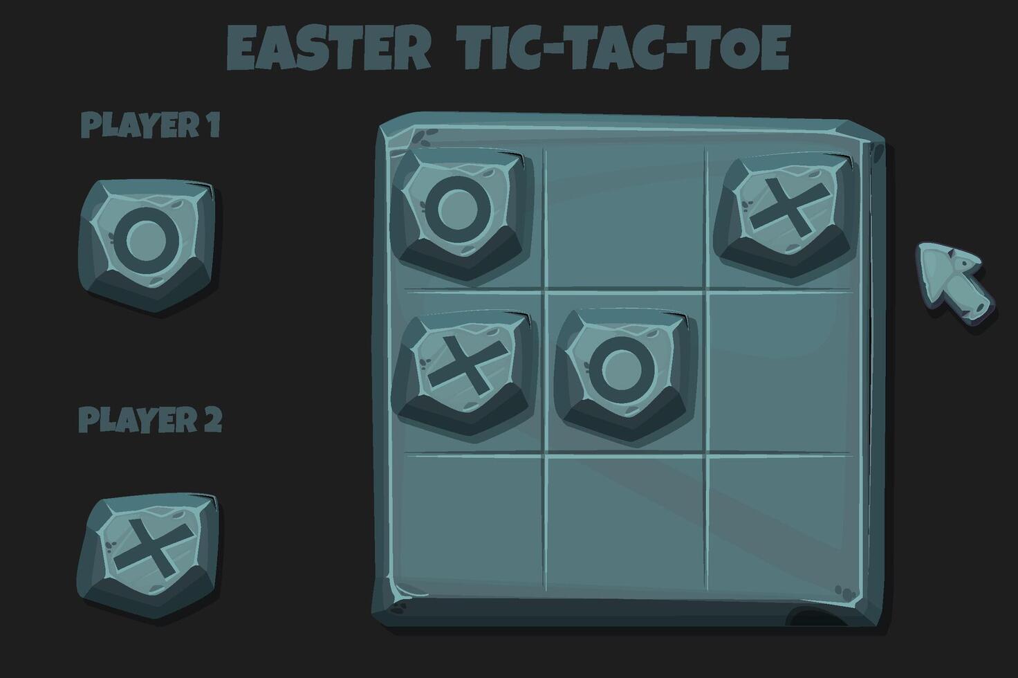 Tic Tac Toe Stone Style Ui Game With Cursor Arrow Cartoon Strategy