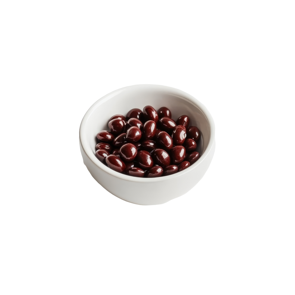 Fresh azuki red beans in a transparent bowl on a clean background emphasizing their rich color ...