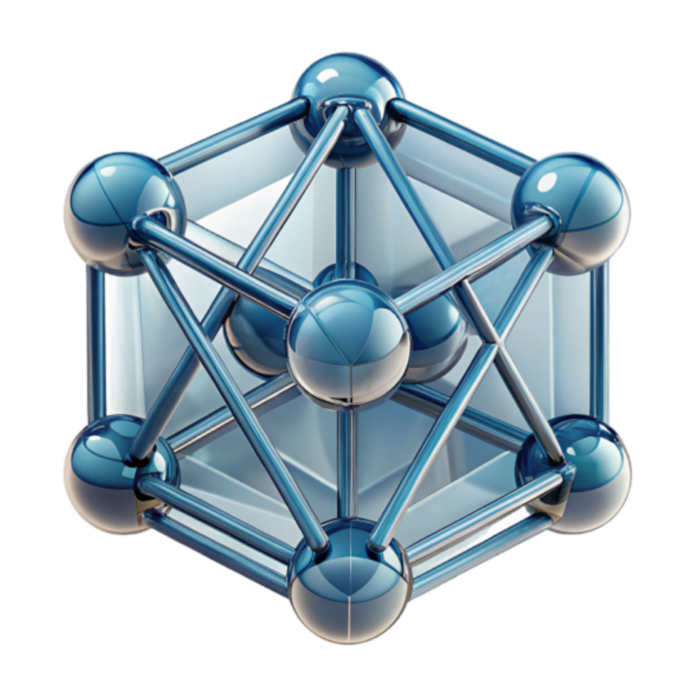 3d Render Of Abstract Metallic Molecular Structure Blue Chrome Spheres And Rods Geometric Cube