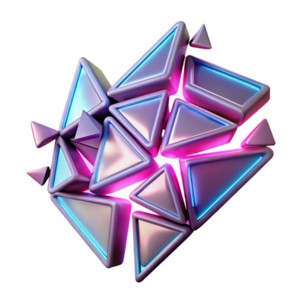 Abstract 3d Render Of Interlocking Metallic Triangles With Neon Accents