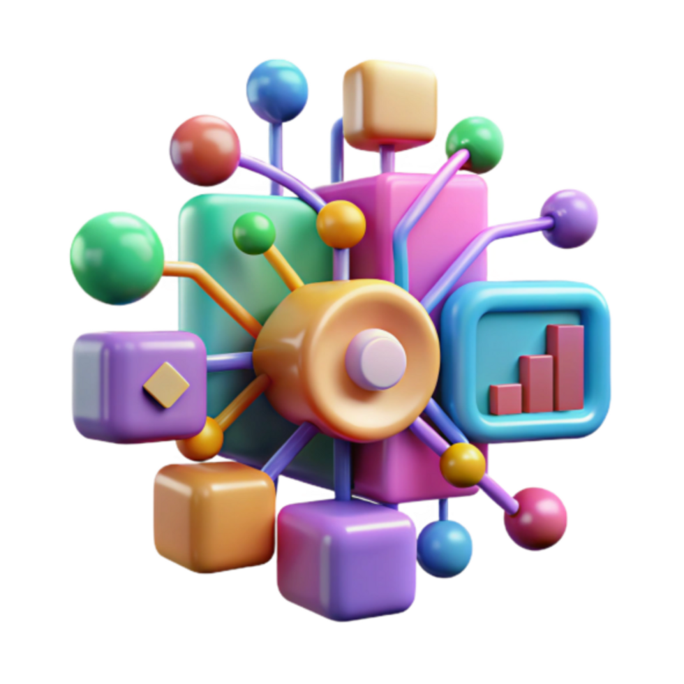 Colorful 3d Abstract Network Illustration Of Interconnected Cubes And