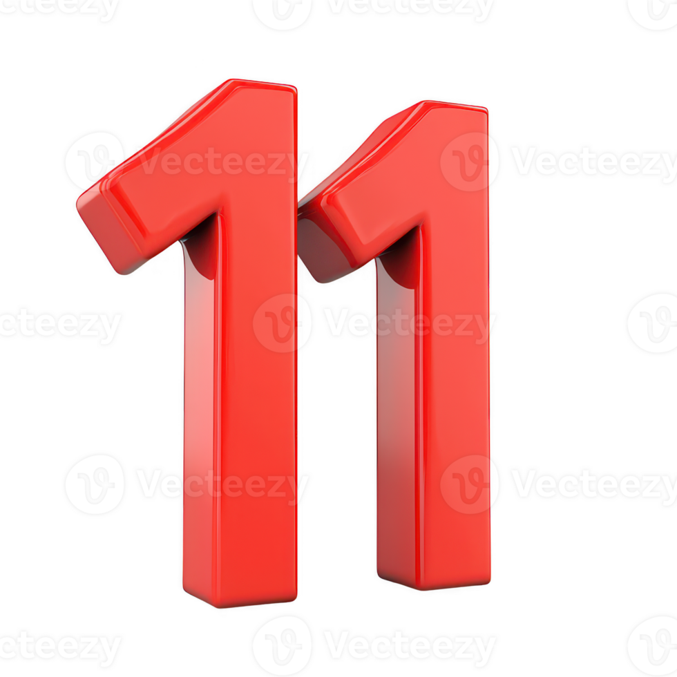 Bold red number eleven for creative design, marketing, or promotional purposes. 55536147 PNG