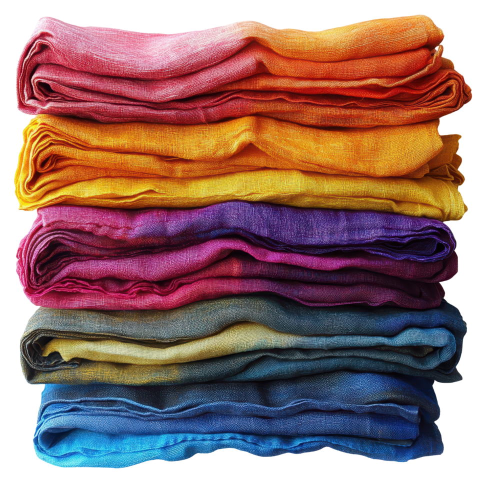 Brightly Colored Stacked Fabrics Showcasing Vibrant Hues In A Textile Display Isolated On