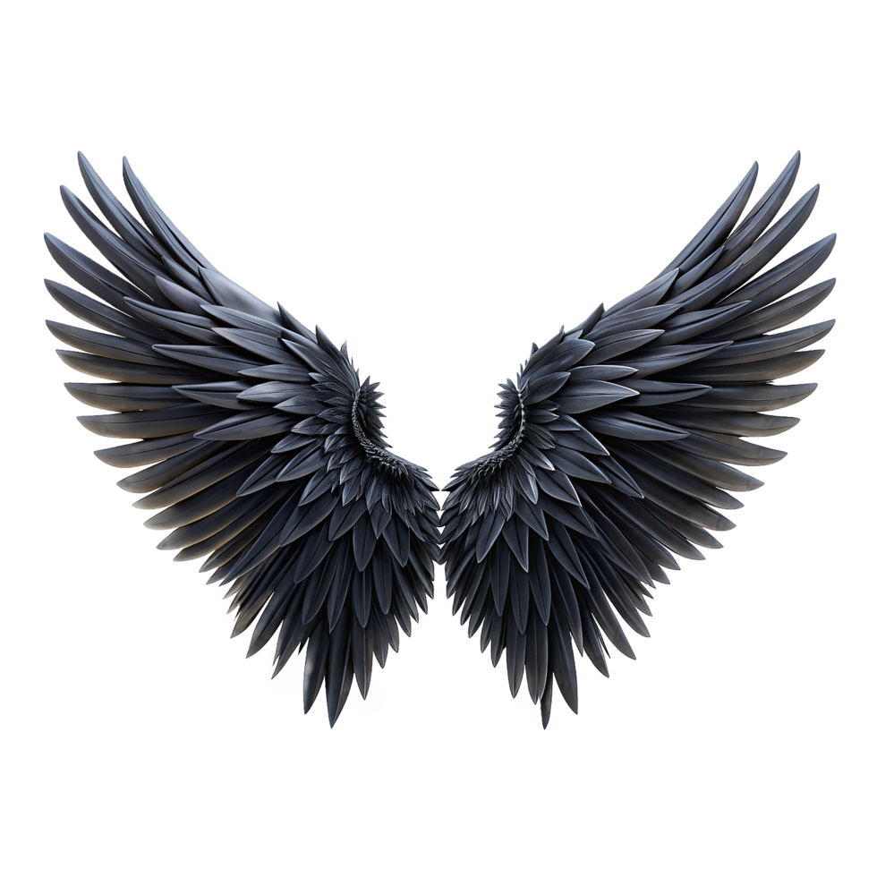 Majestic Pair of Dark Angel Wings in 3D Render Elegant and Mysterious Feathered Wings 55540352 PNG
