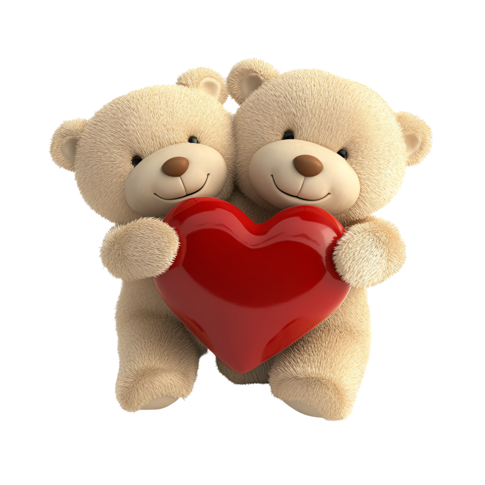 Two Teddy Bears Share a Big Red Heart, Symbolizing Love and Affection, Tenderly. 55546079 PNG