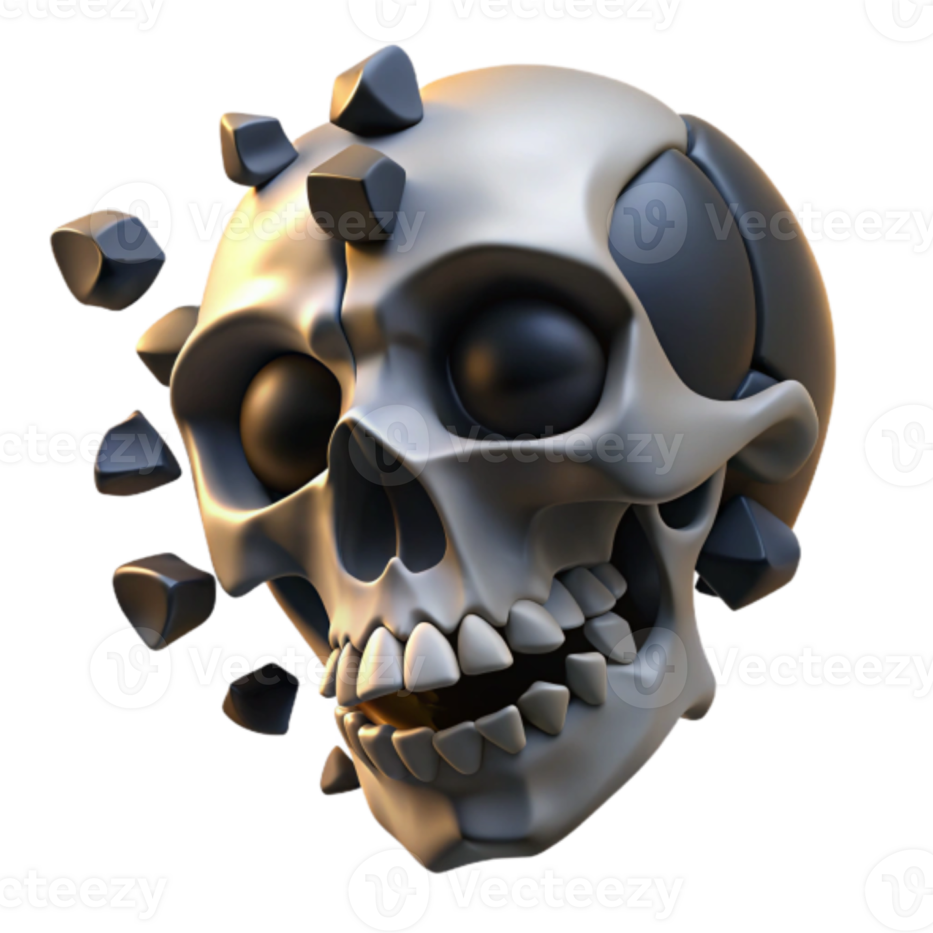 3d Render Of A Disintegrating Skull Illustration Stylized Cranium With Shattering Stone