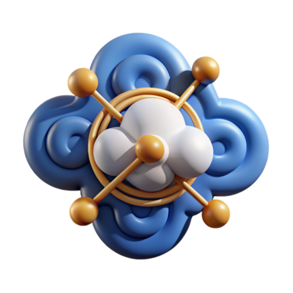 Abstract Render Cloud Design With Swirling Blue Background And Golden