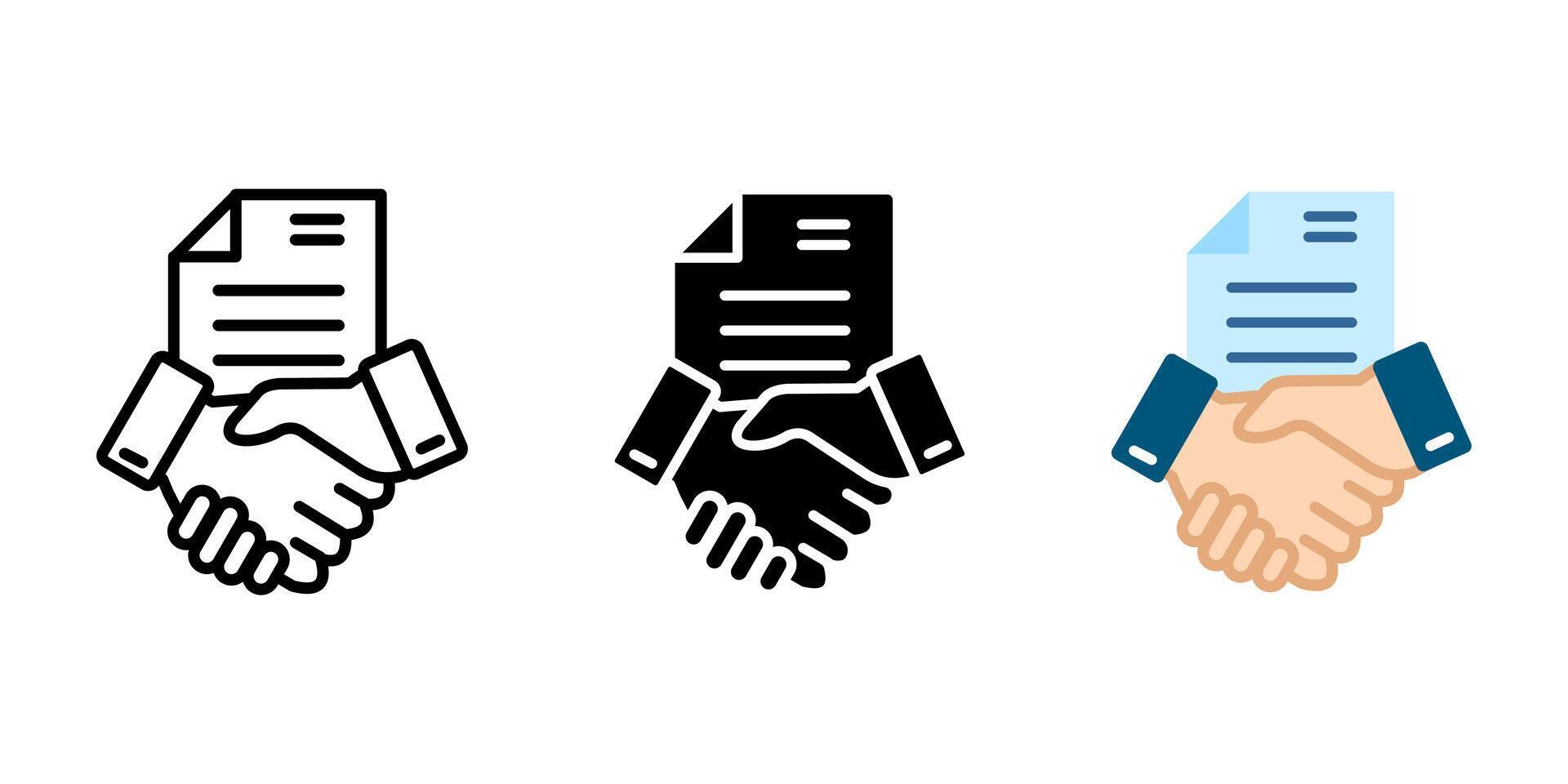 Handshake with document icon. Agreement pictogram. Business cooperation sign. Partnership deal ...