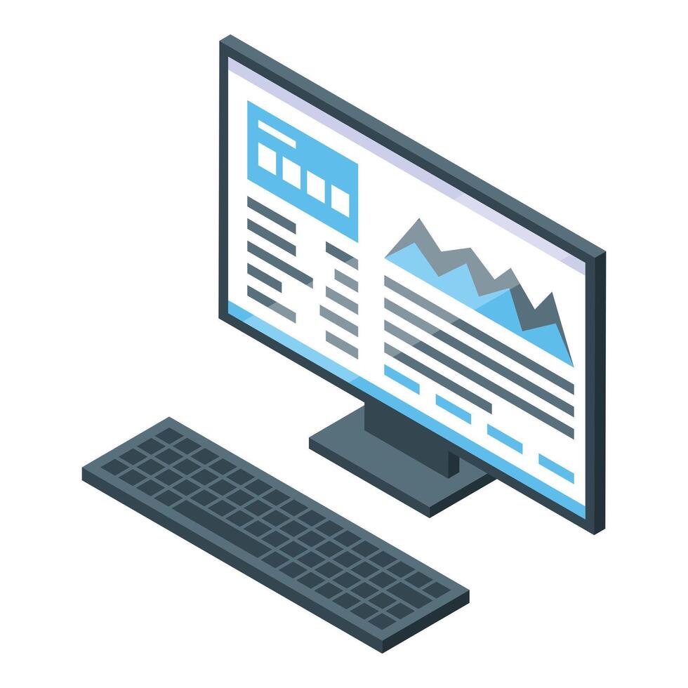 Computer showing statistics charts and keyboard for analyzing data ...