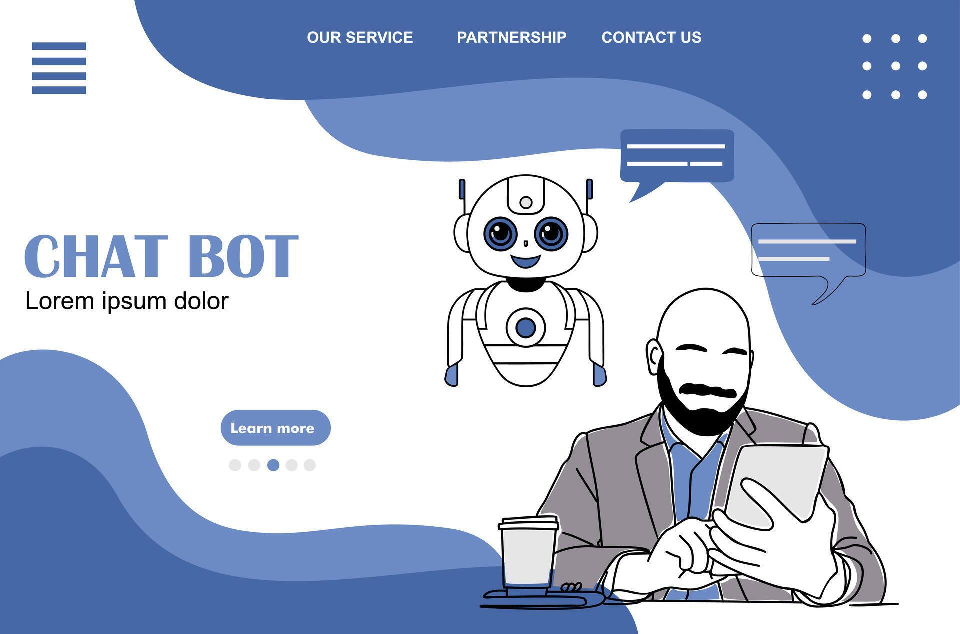 Landing page, web site template with AI chat bot virtual assistant. Artificial Intelligence in ...