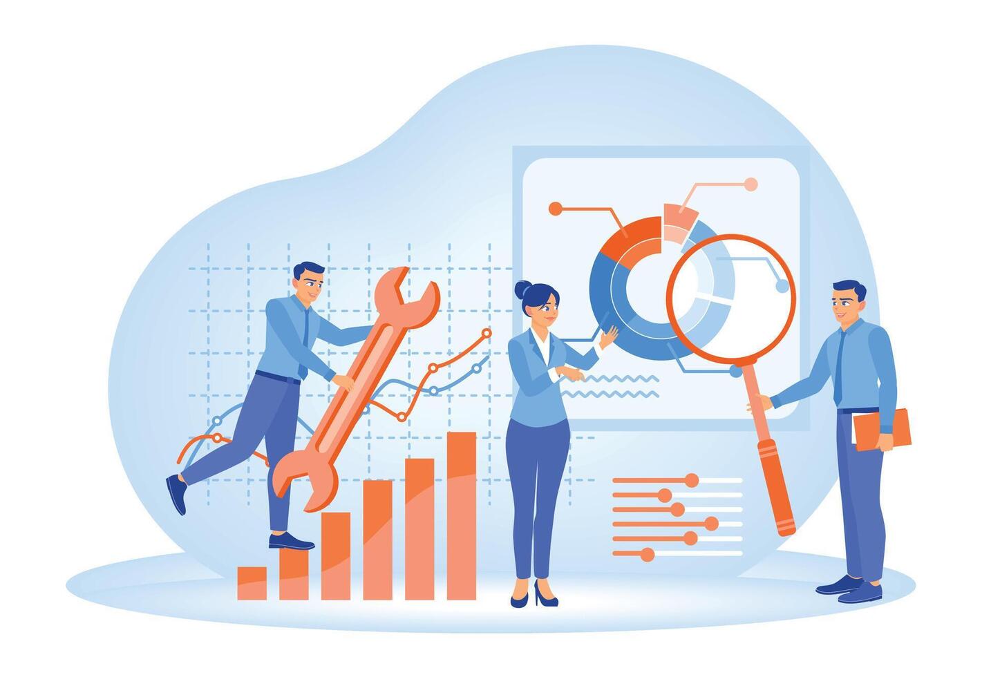 Concept of business analysis and data visualization with people and ...