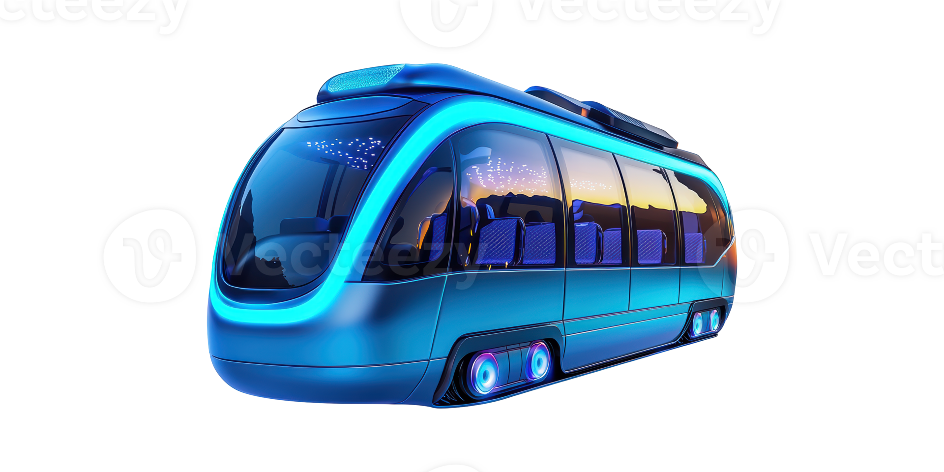 Futuristic electric bus with blue neon lights isolated on transparent background 55577443 PNG