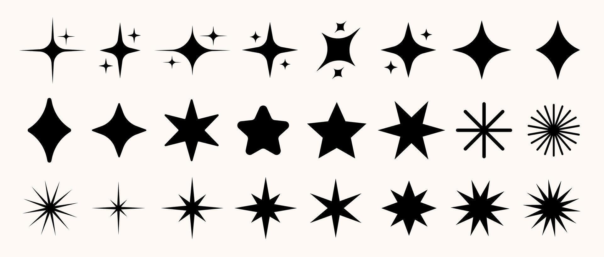 Sparkles stars shapes icons collection. Decorative twinkles and bursts forms. Abstract shining ...