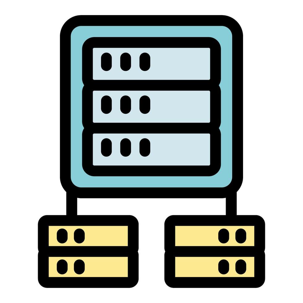Server rack connecting to two database servers, data management and network infrastructure ...