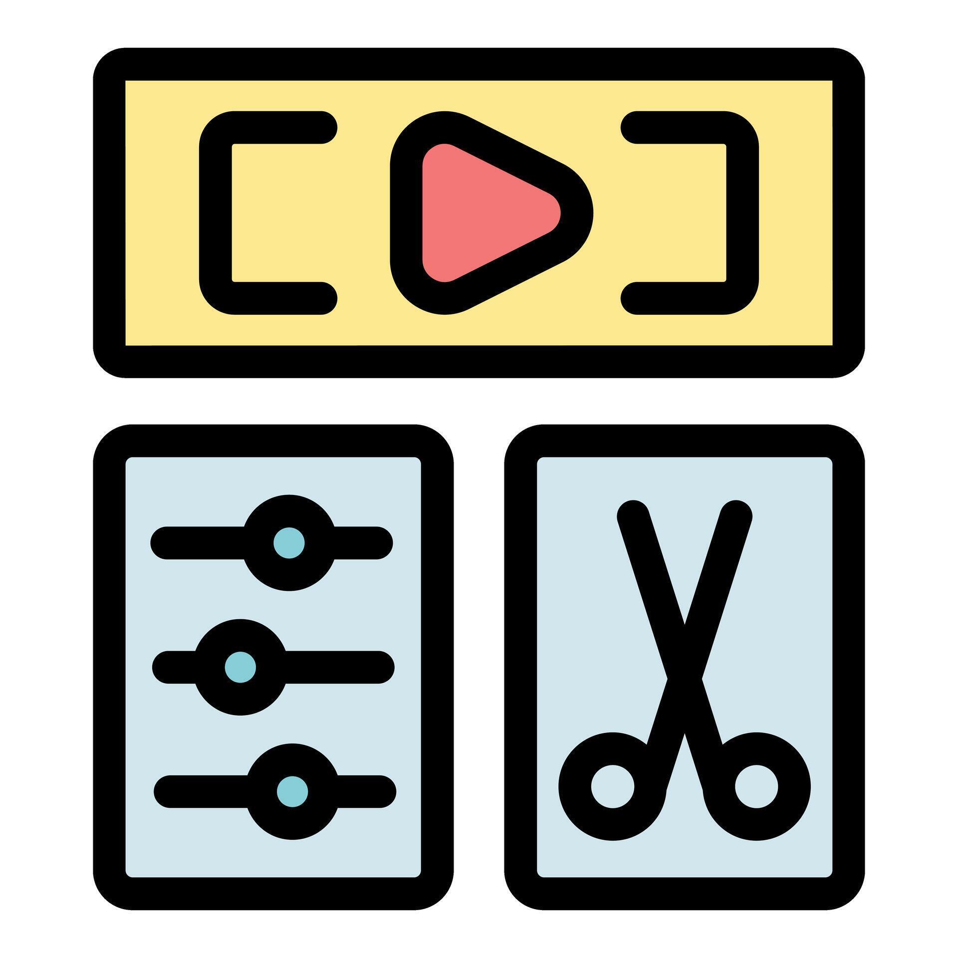 editing software interface with play button, sliders and scissors icon ...
