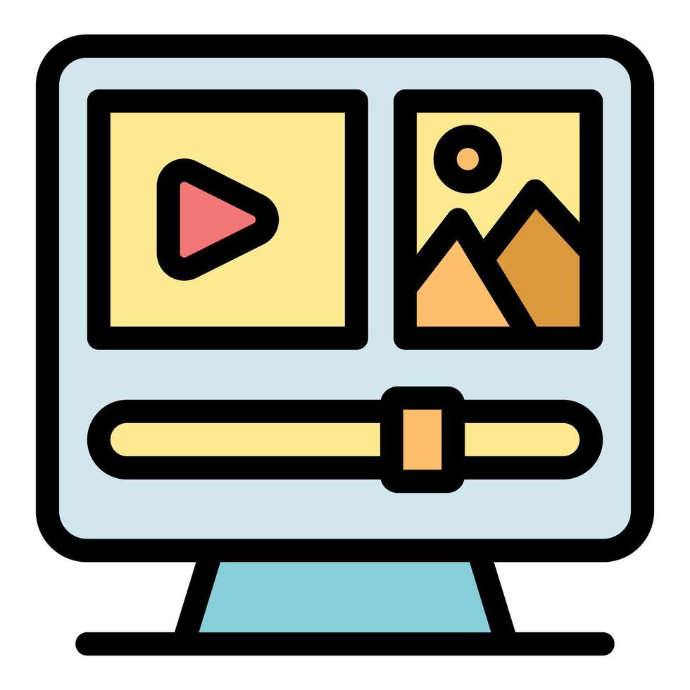 Editing Software Displaying And Image On Monitor With Timeline Slider 55587474 Vector Art At