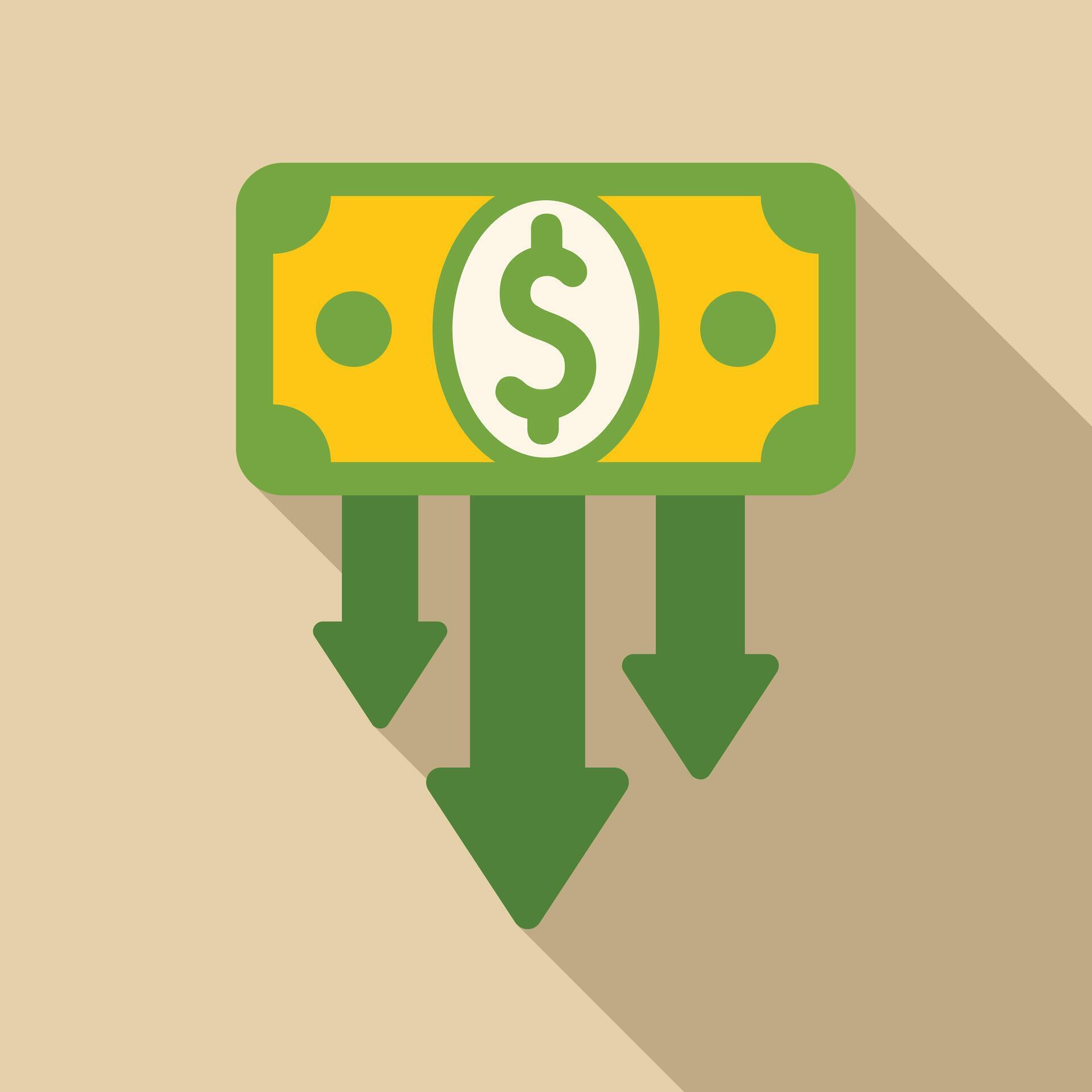 Money decrease with downward arrows and dollar bill 55590118 Vector Art at Vecteezy