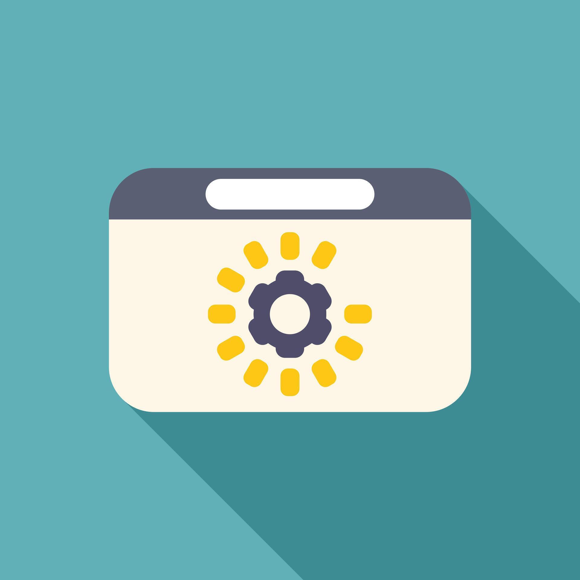 Browser window displaying settings sun or loading gear icon, optimizing web performance 55591255 ...