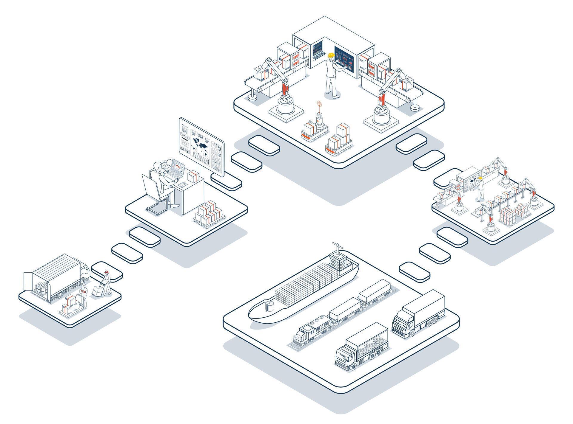 Smart logistics leverages AGV Automated Guided Vehicles along with warehouse management and IoT ...