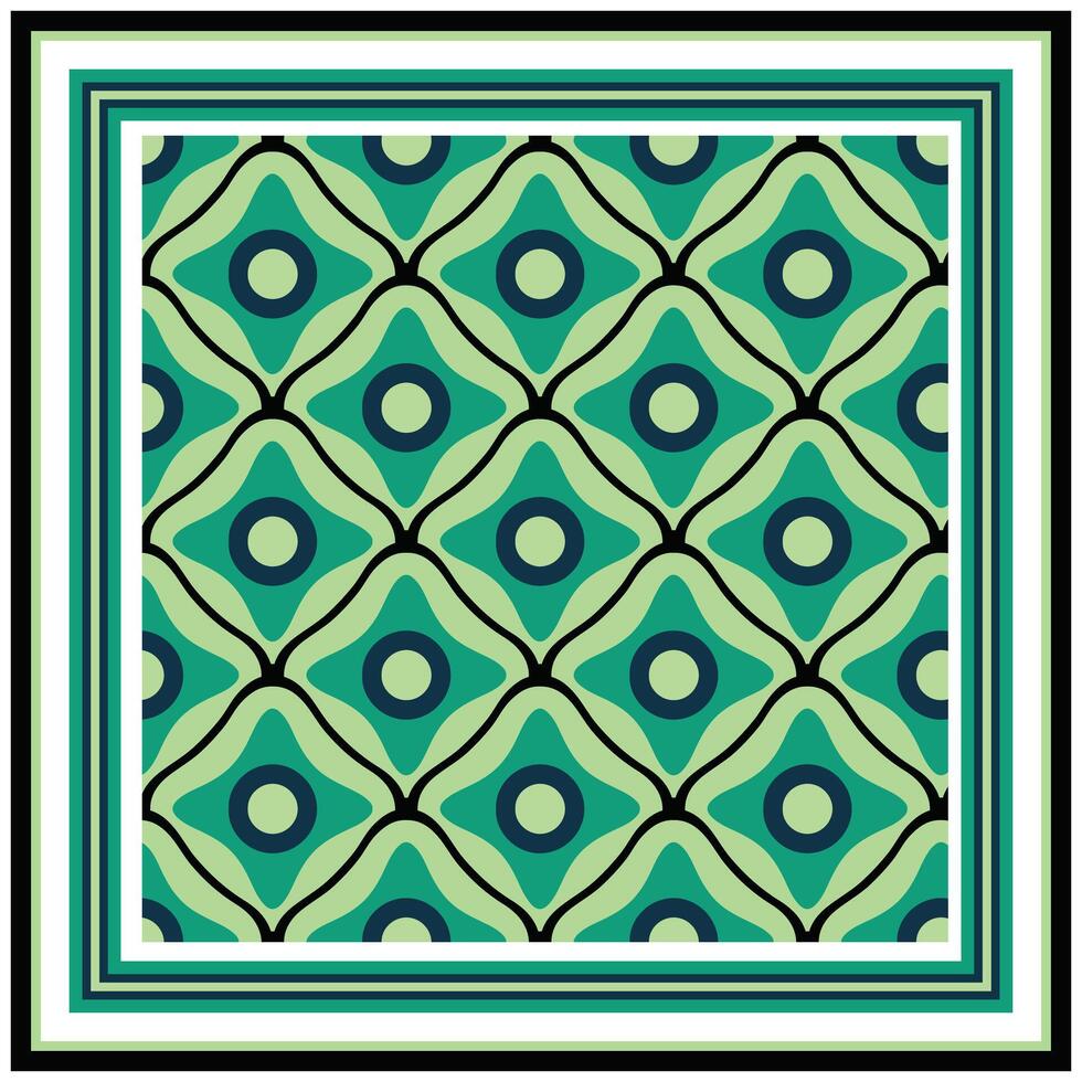 Geometric pattern square shape scarf with real diamonds, green waves ...