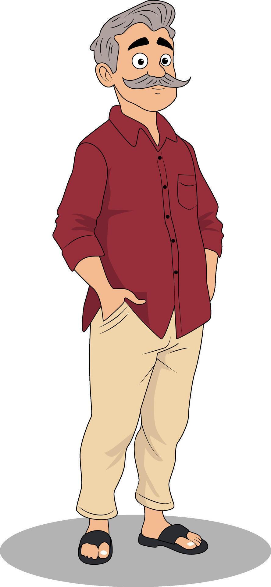 A indian uncle cartoon character front three quarter pose design ...