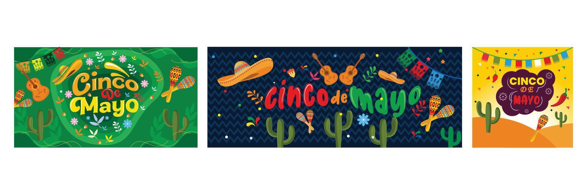 Colorful Cinco de Mayo Illustrations with festive decorative elements ...