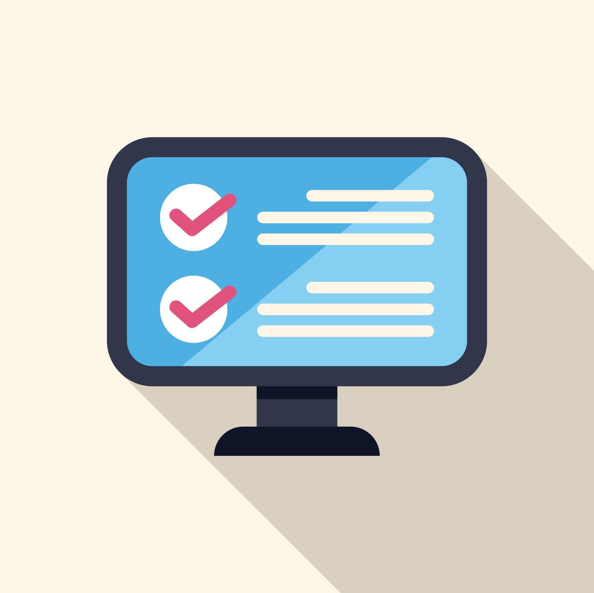 Computer monitor displaying checklist with check marks indicating completed tasks 55626332 ...