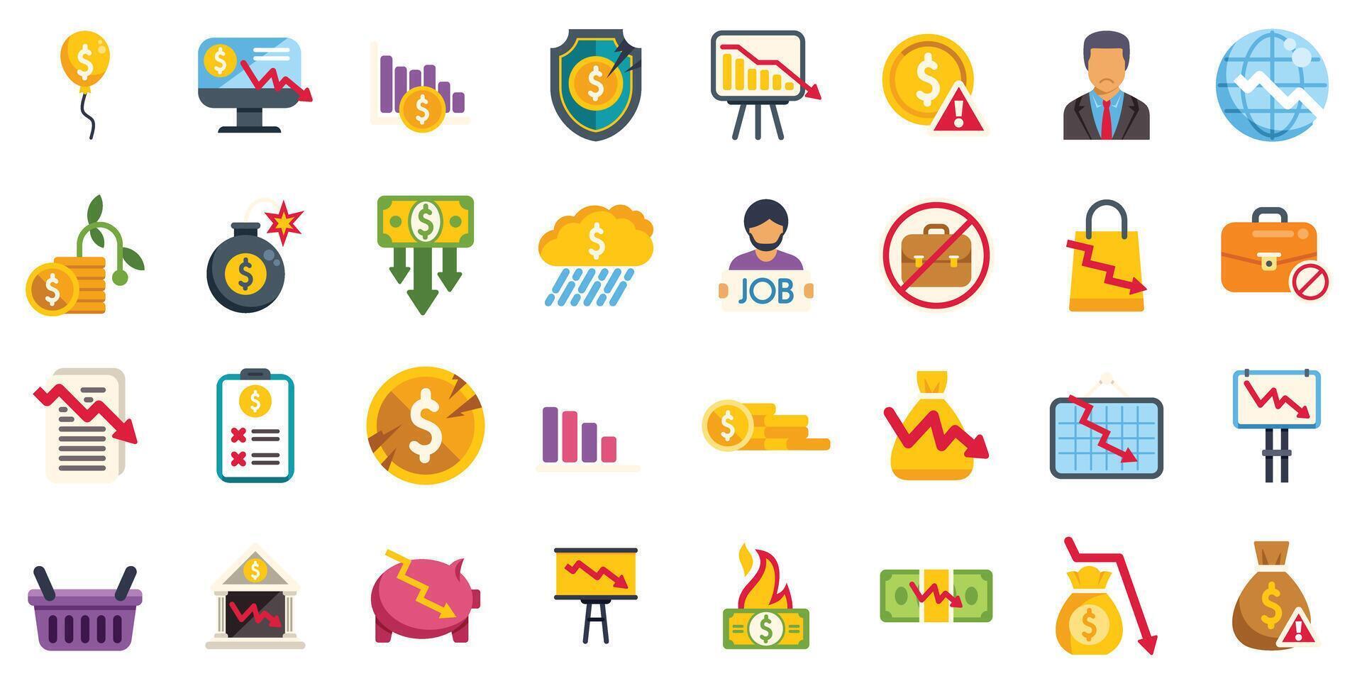 Financial crisis icons depicting economic recession, inflation and stock market crash 55627028 ...