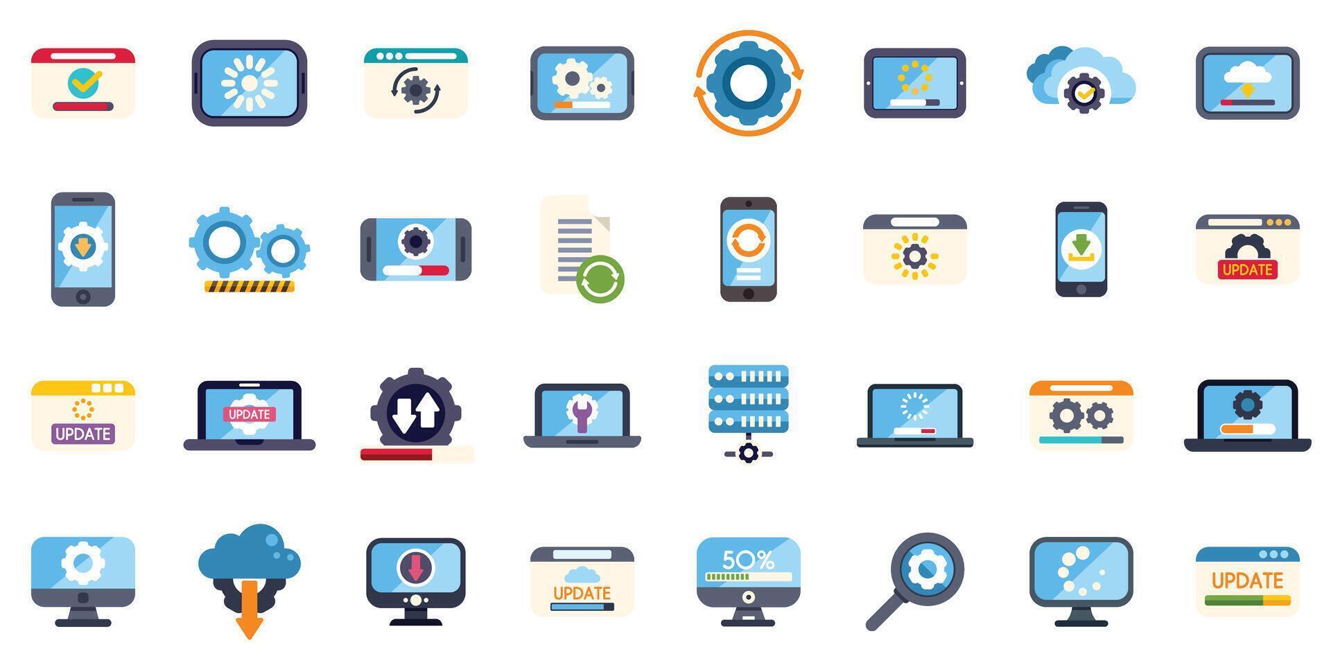 Software update progress and installation icons showing percentage and ...