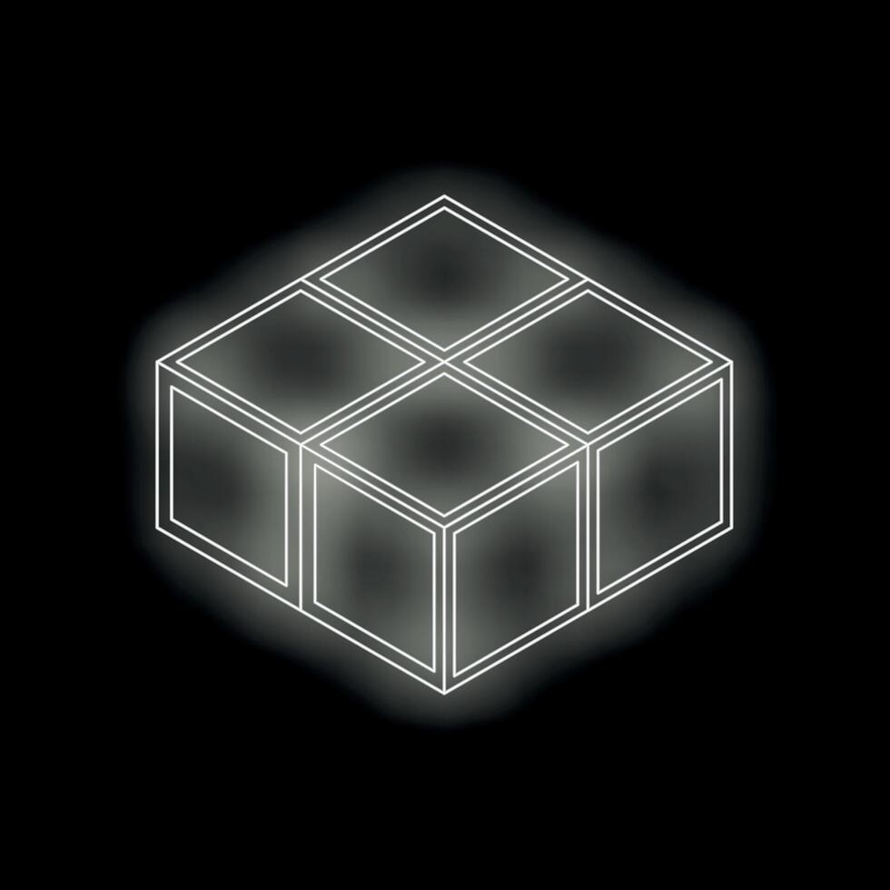 Glowing cube grid forming complex three dimensional structure on black ...