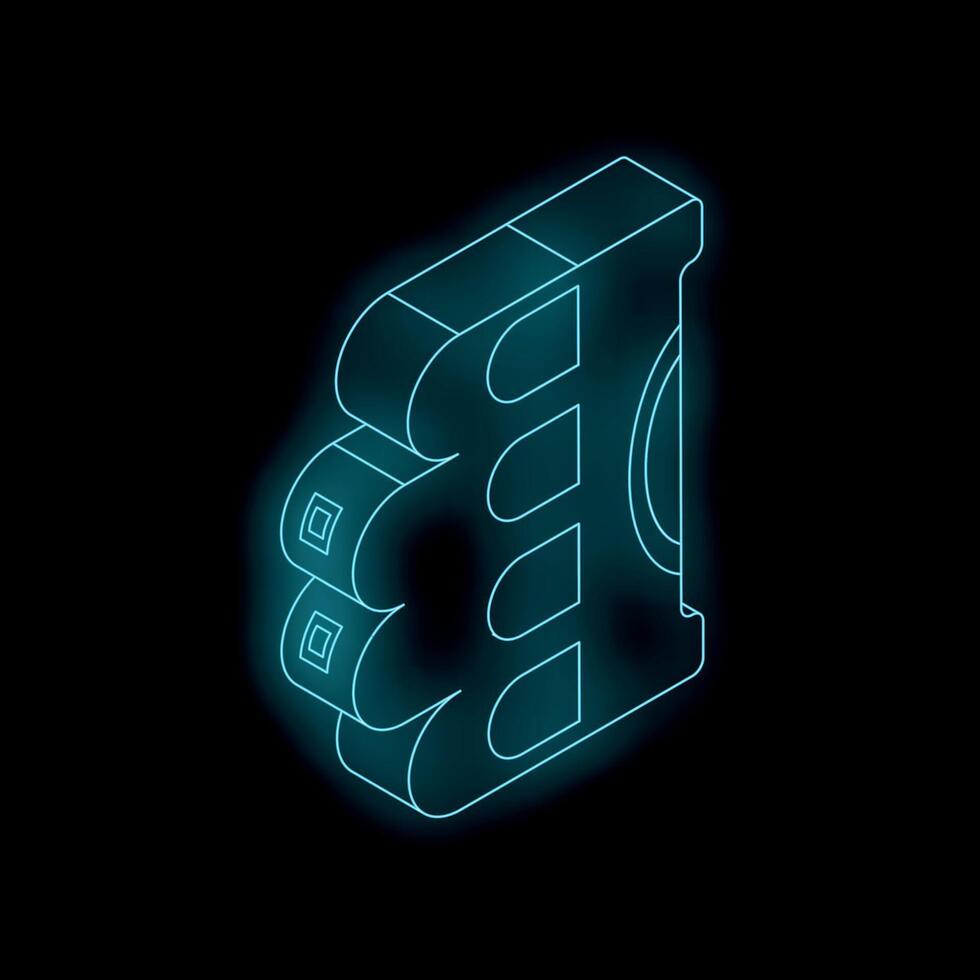 Glowing Neon Blue Database Icon Isolated On Black Background Servers Hosting Cloud Computing