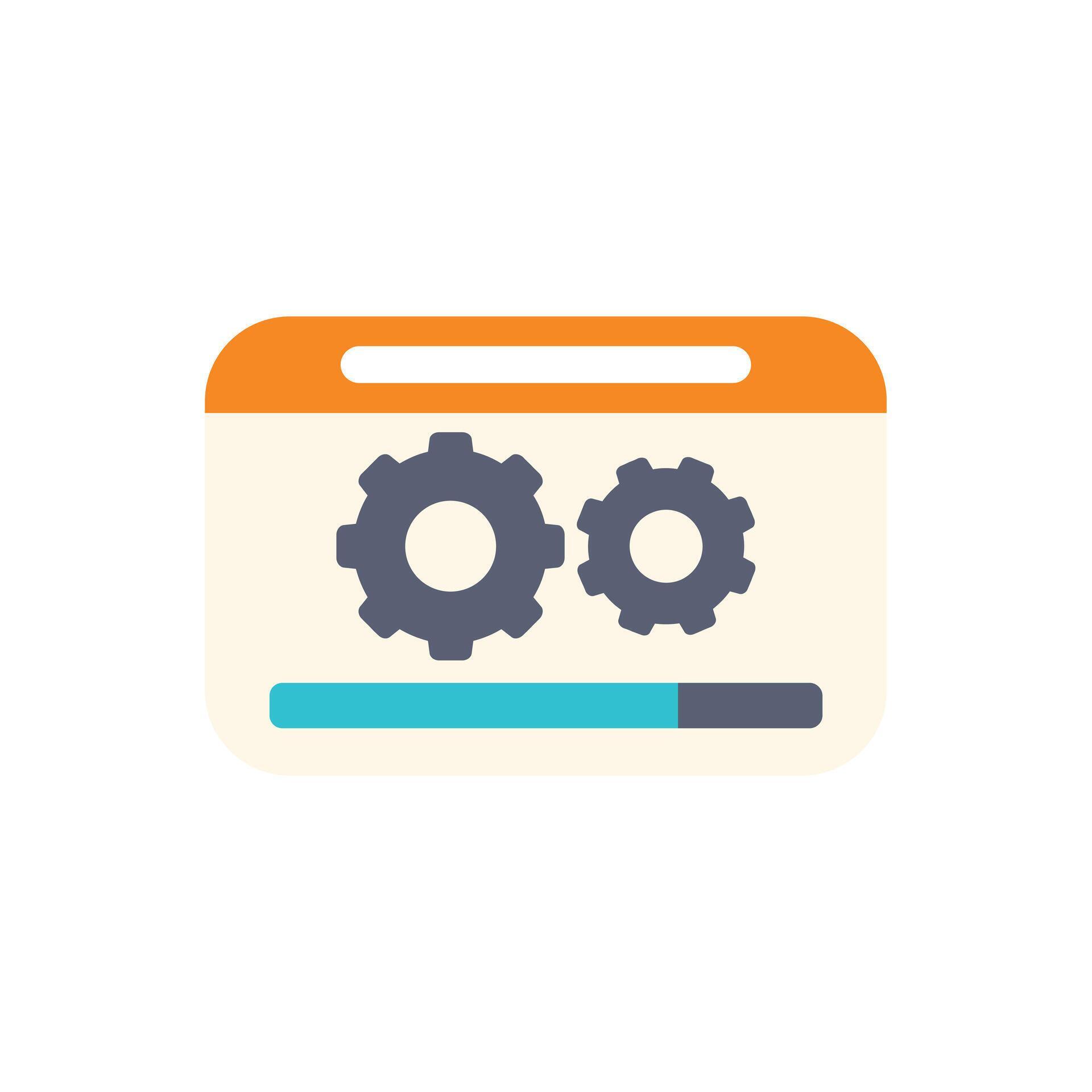 Web Page Showing Updating Progress With Gears Rotating And Progress Bar