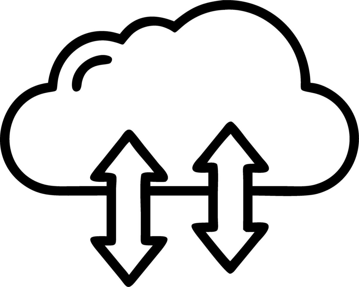 Cloud upload download depicted by a cloud icon with dynamic arrows showing data transfer in a ...
