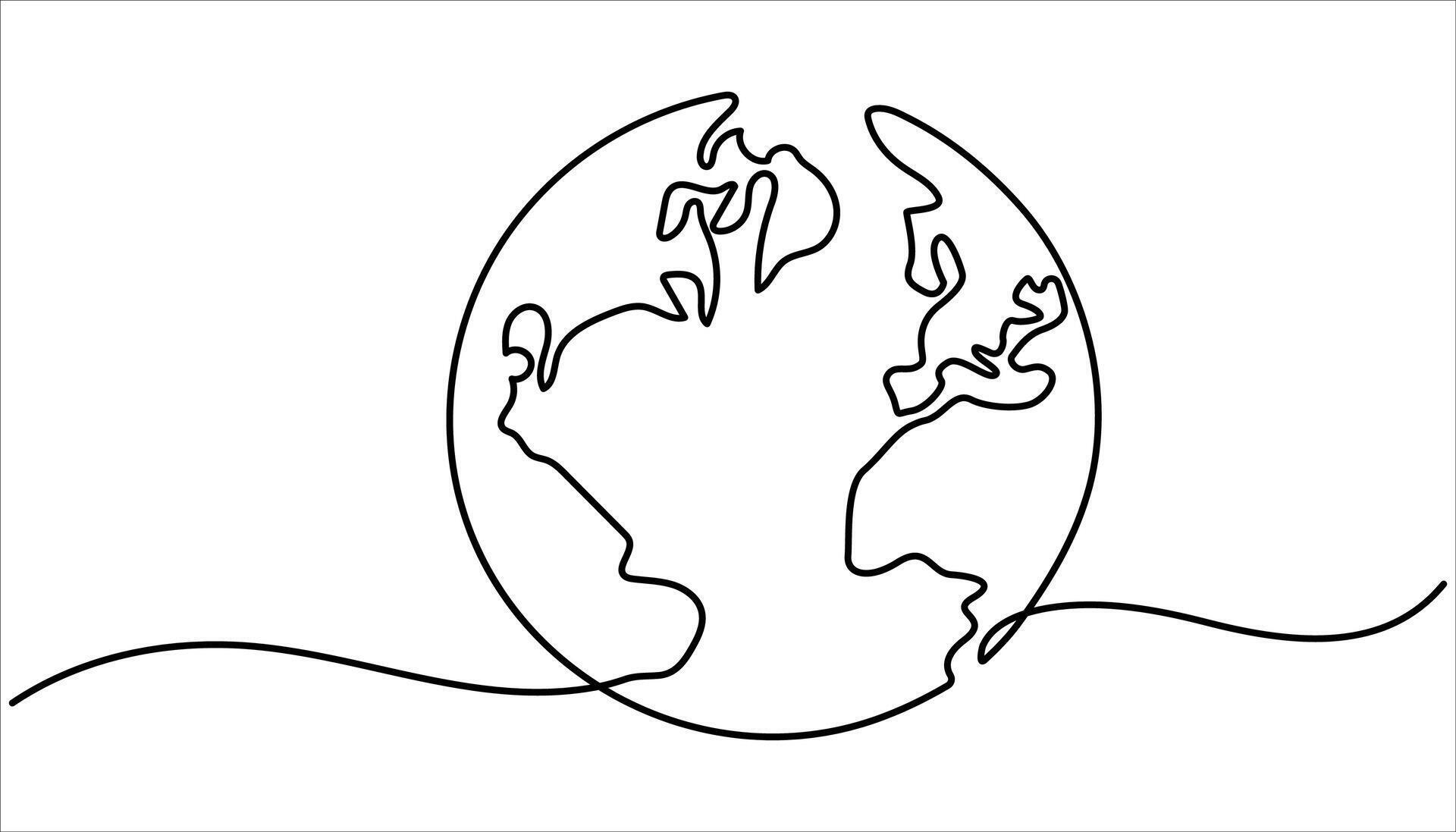 world map Continuous one line drawing. Earth globe one line drawing ...