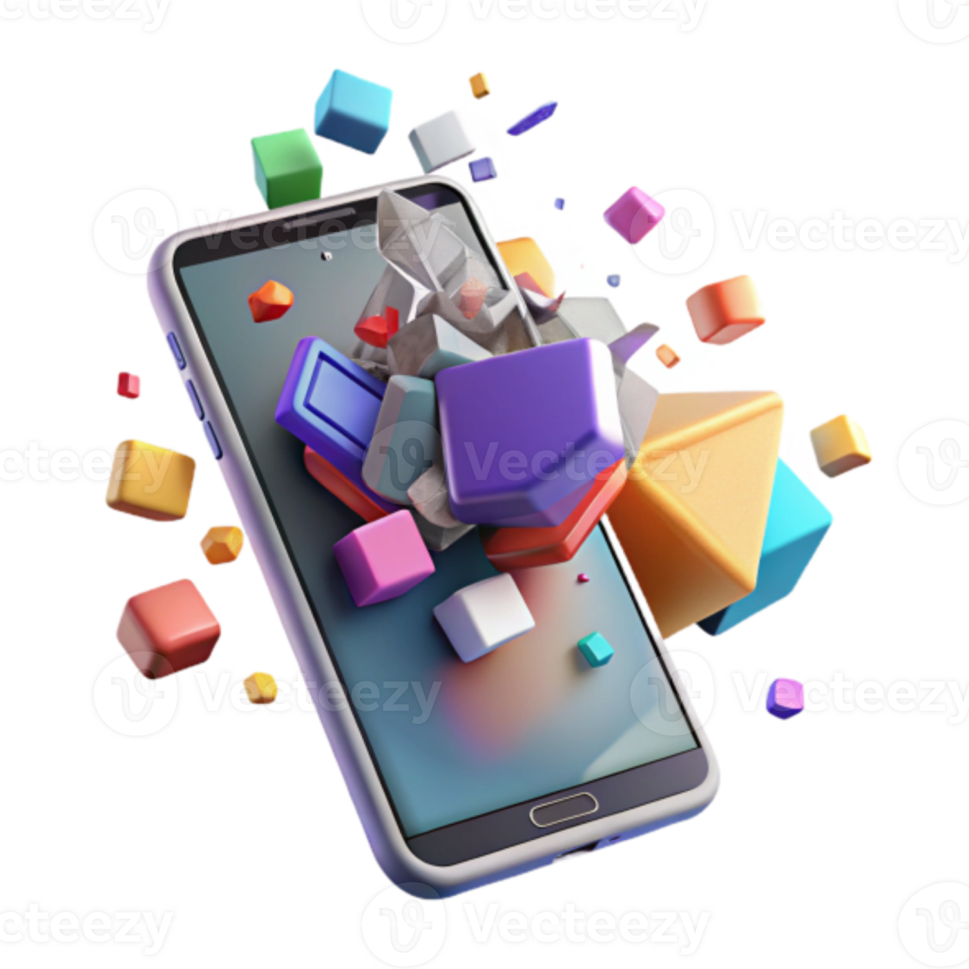 Illustration Of Colorful Geometric Shapes Exploding From Smartphone