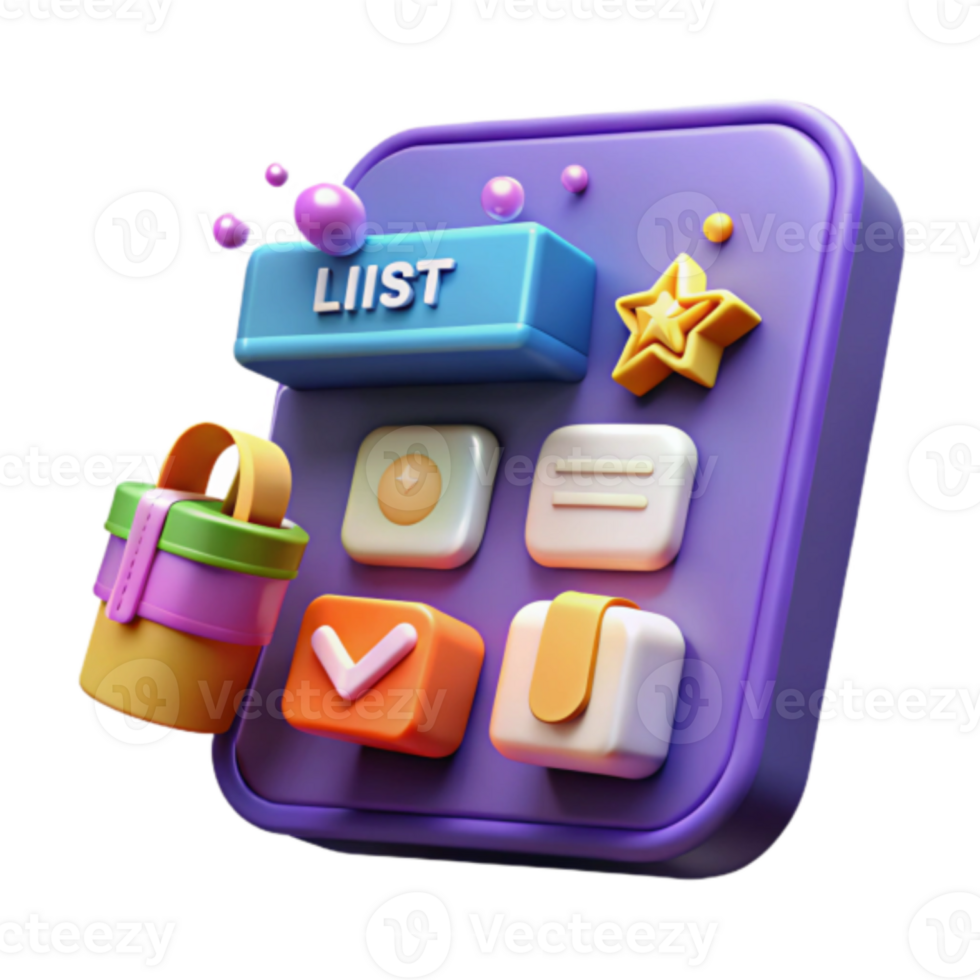 Vibrant Render Of A Colorful App Interface With List Star And Check