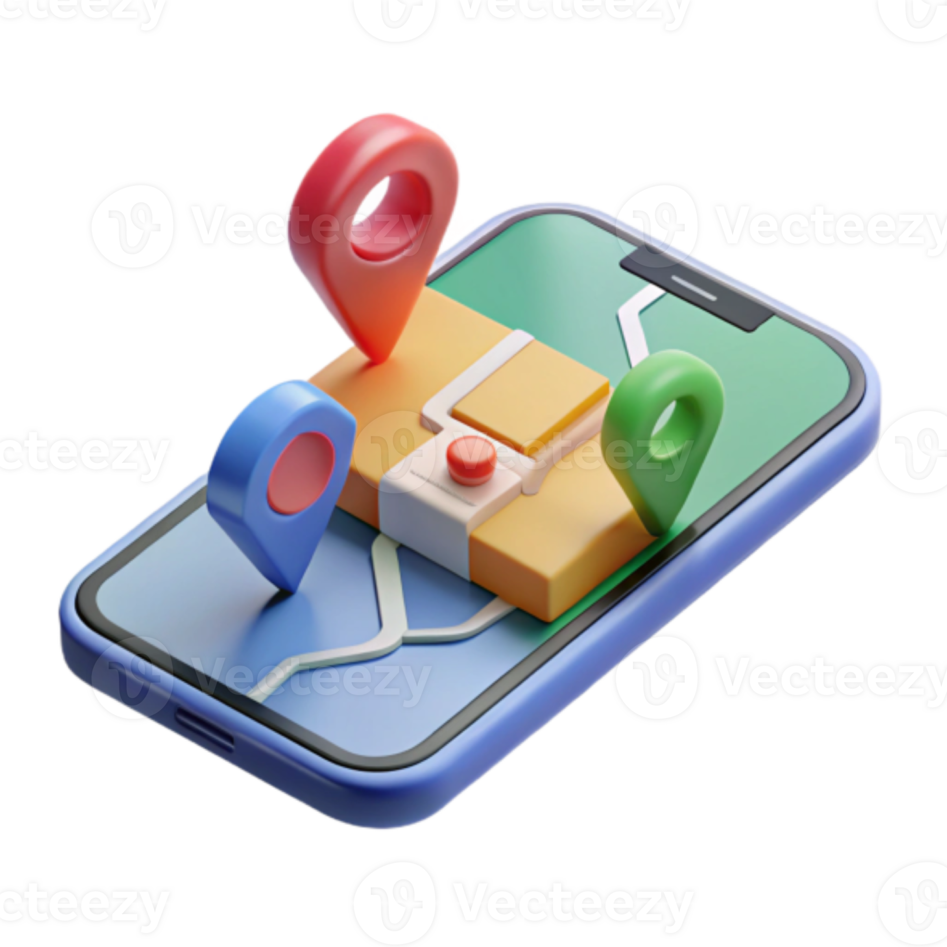 Illustration Mobile Phone Navigation App Colorful Location Pins Map