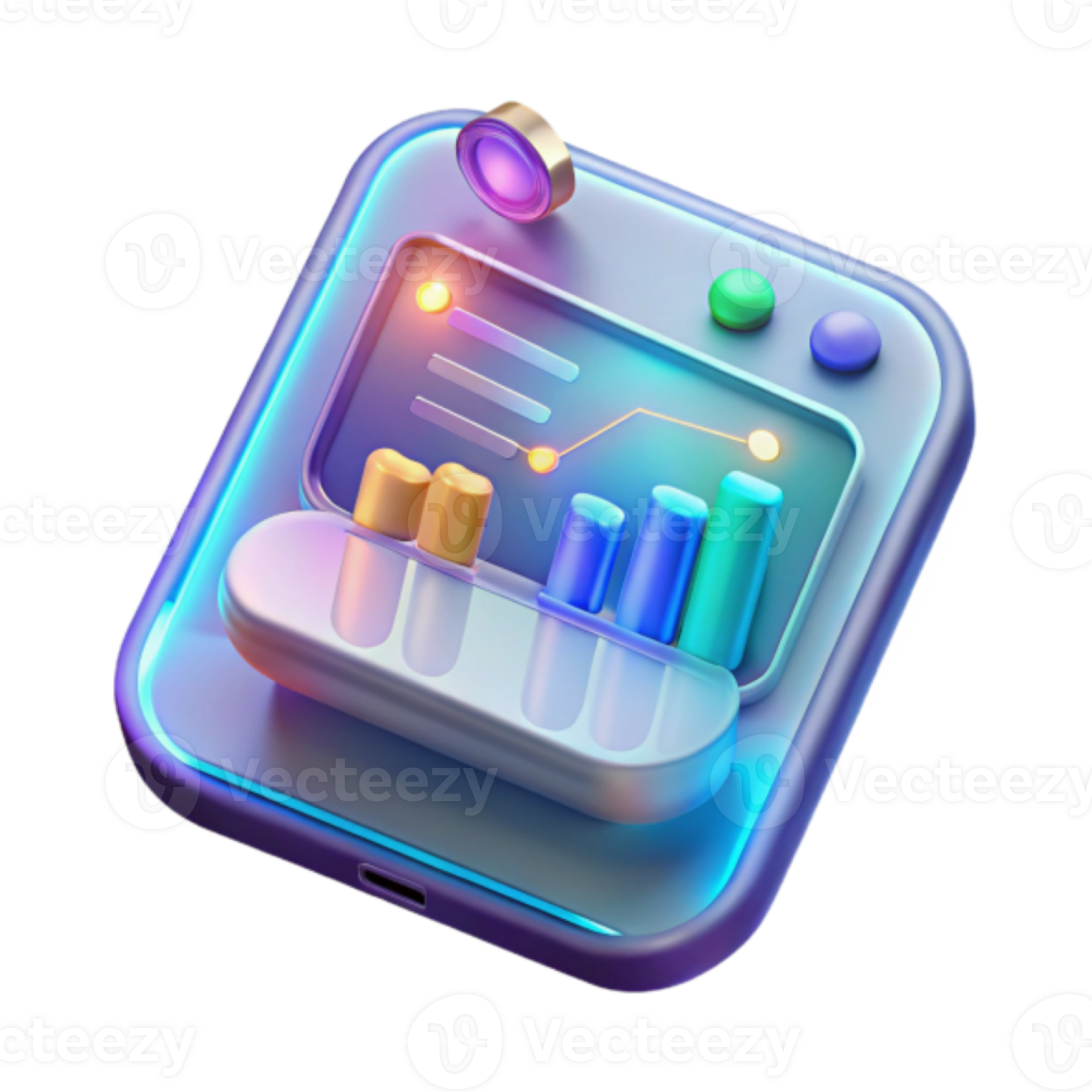 Neon Render Of Data Analytics Dashboard App Icon 55664003 Png