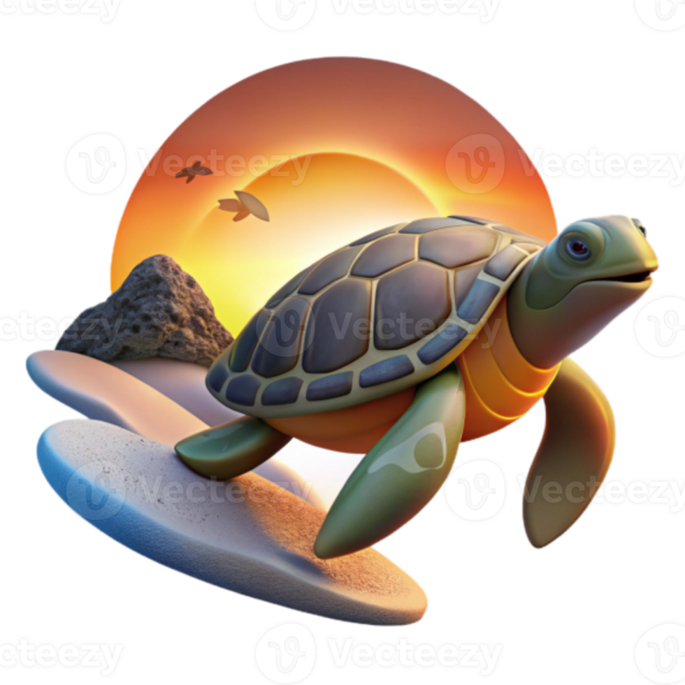 Illustration Sea Turtle Sunset Surf Scene 55664087 PNG