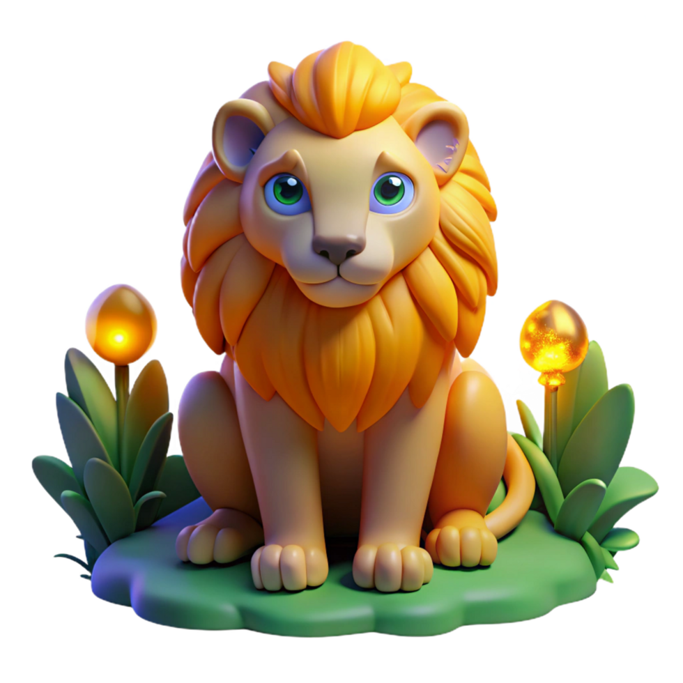 Cute 3D Lion Cub An adorable lion cub navigating the digital savannah, captured in a whimsical ...