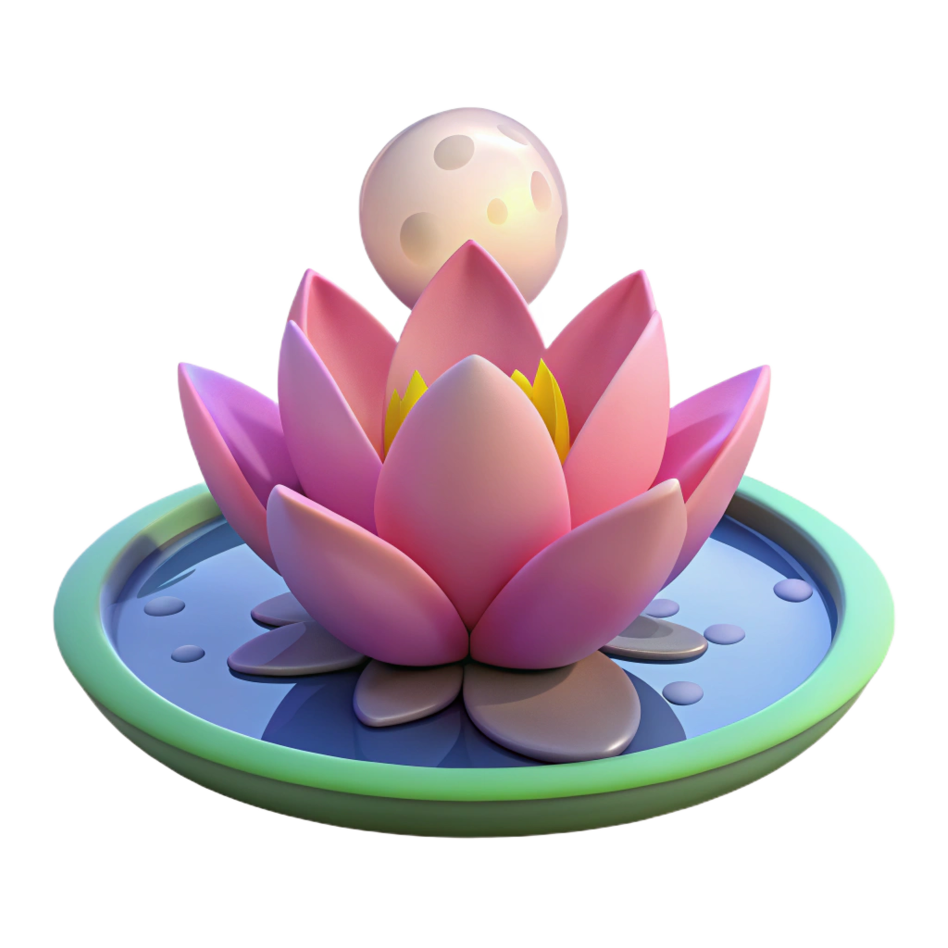 Pink Lotus Moon Bloom A serene depiction of a lotus flower navigating a ...