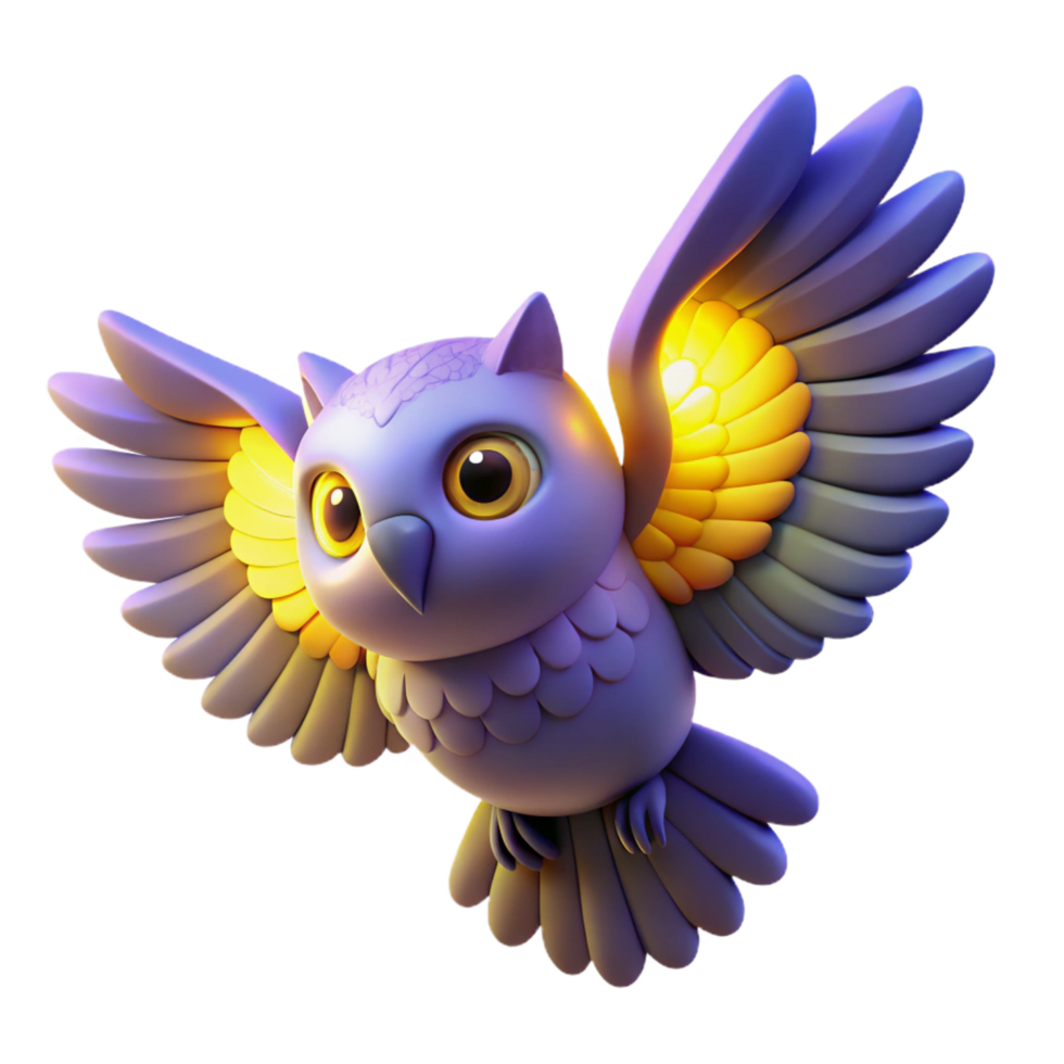Cute 3D Owl in Flight An adorable owl navigating the digital sky, captured in a whimsical three ...