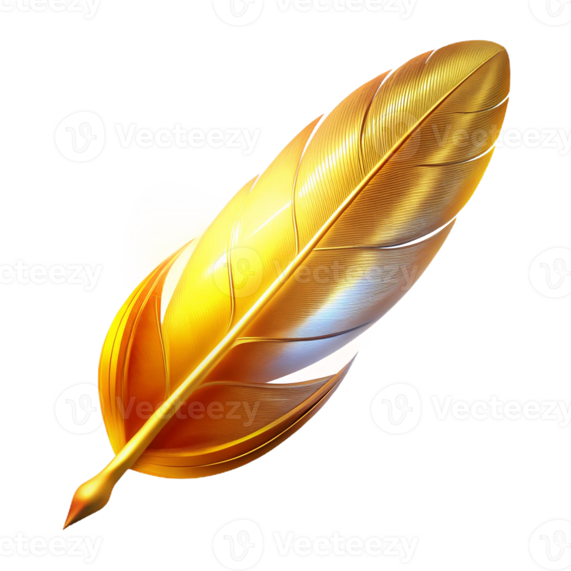 Golden Quill Writing, Art, Design A luxurious 3D depiction of a golden quill, highlighting its ...