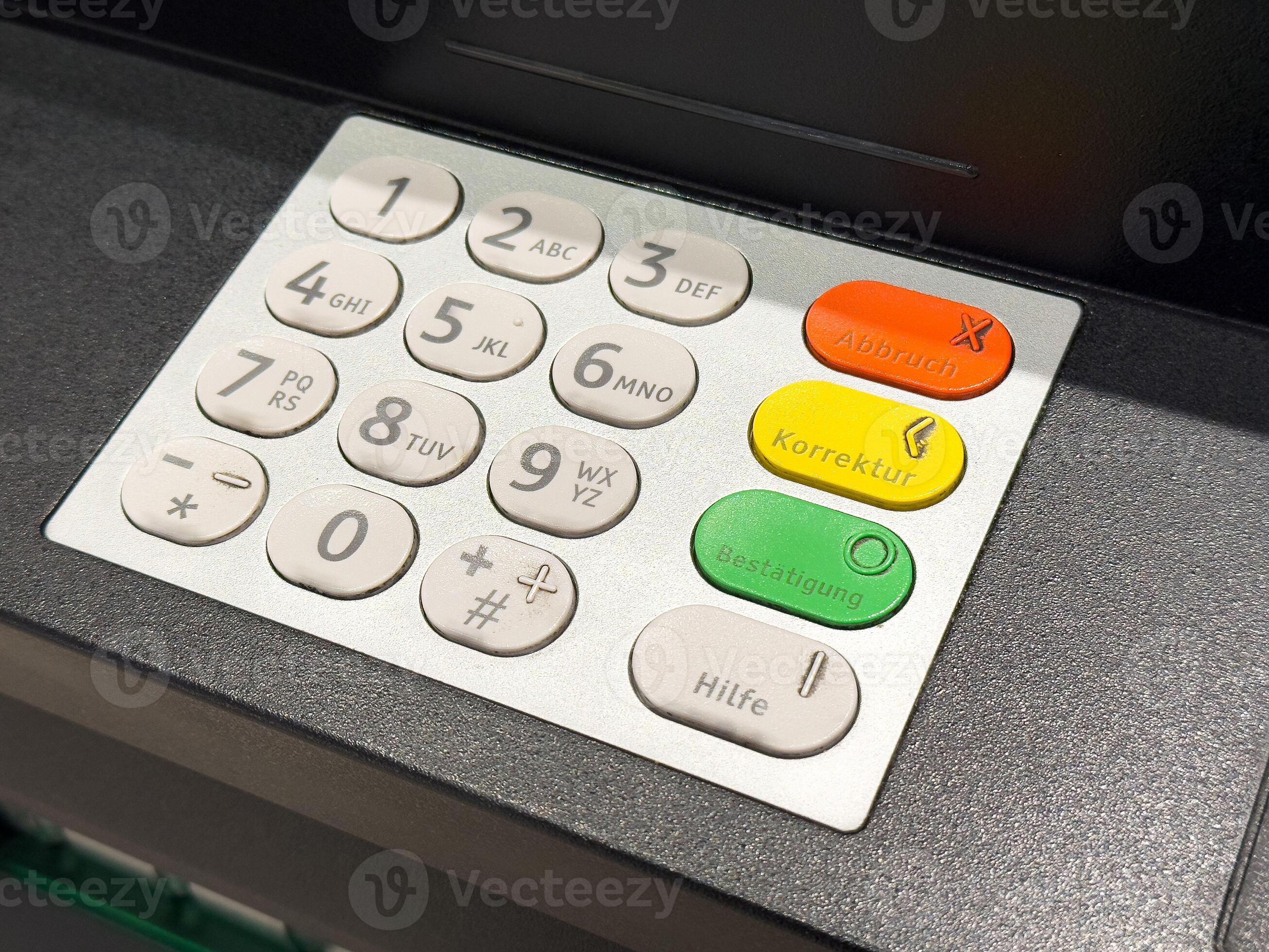 Atm keypad with multilingual options and colorful buttons for ...