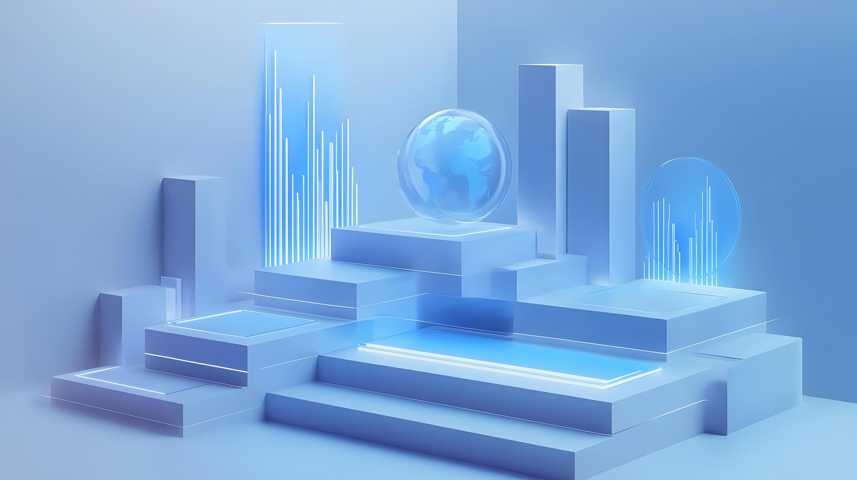 3D business data visualization with floating blue bar charts, UI ...